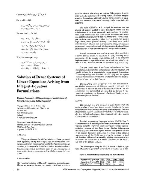 pdf solution of dense systems of linear equations arising from integral equation formulations