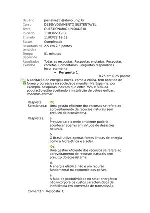 Questionário Unidade II Metodologia UNIP Tecnologias da Informação