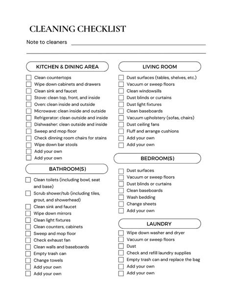 Cleaning Checklist Airbnb Checklist Cleaning Printable Housekeeping