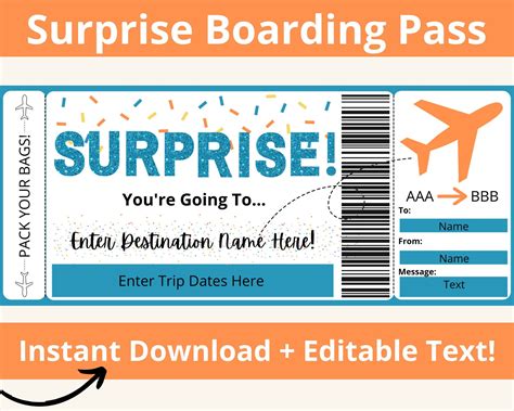 Boarding Pass Template Boarding Ticket Template Surprise Boarding