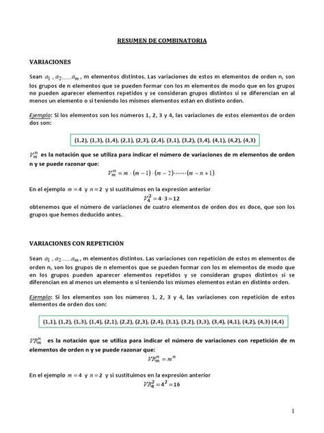 resumen de combinatoria pdf permutación teoría de los números