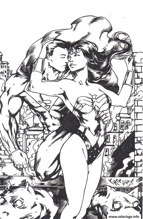 Coloriage Wonder Woman Sexy Superman Kiss Pour Adulte Dc Comics