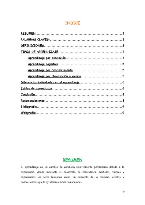 Tipos De Aprendizaje INDICE Studocu
