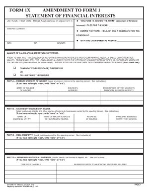 Fillable Online Ethics State Fl FORM 1X AMENDMENT TO FORM 1 STATEMENT