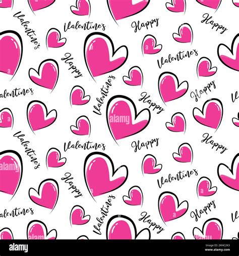 Heart Seamless Pattern With Valentine S Day Text Vector Illustration
