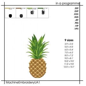 Pineapple Machine Embroidery Design Pineapple Embroidery Files 7 Sizes