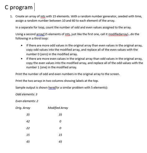 solved c program 1 create an array of ints with 15