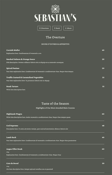 Free British Fine Dining Menu Template Menuzen