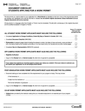 Fillable Online IMM 5583E Document Checklist Students Applying For