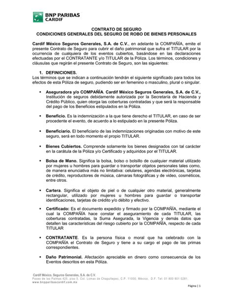 CONTRATO DE SEGURO CONDICIONES GENERALES DEL