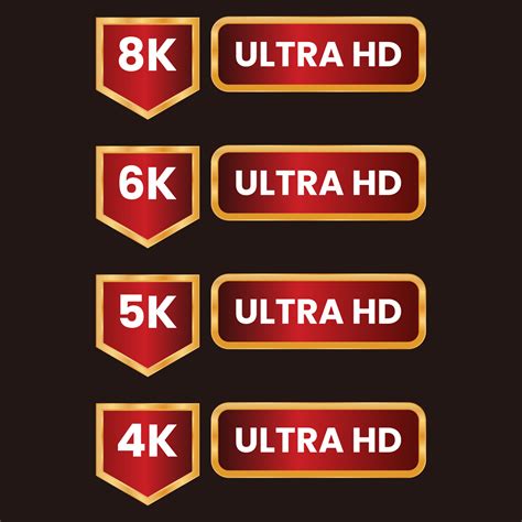 Red 8K 6K 5k 4k Ultra HD Video Resolution Icon Logo Set With Golden