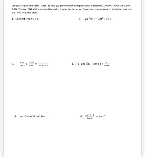 solved use your trig identity cheat sheet to help you prove