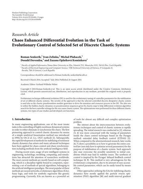 pdf chaos enhanced differential evolution in the task of evolutionary control of selected set