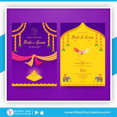 Indian Wedding Invitation Card With Agnikund Purple KitKat Jinu Creations