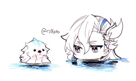 Neuvillette And Leisurely Otter Genshin Impact Drawn By Naho Pi988y