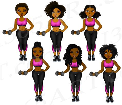 Fitness Girls Clipart Black Woman Clipart African American Etsy