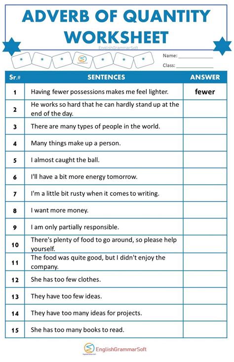 Adverb Of Quantity Worksheet Adverbs Adverbs Lesson English
