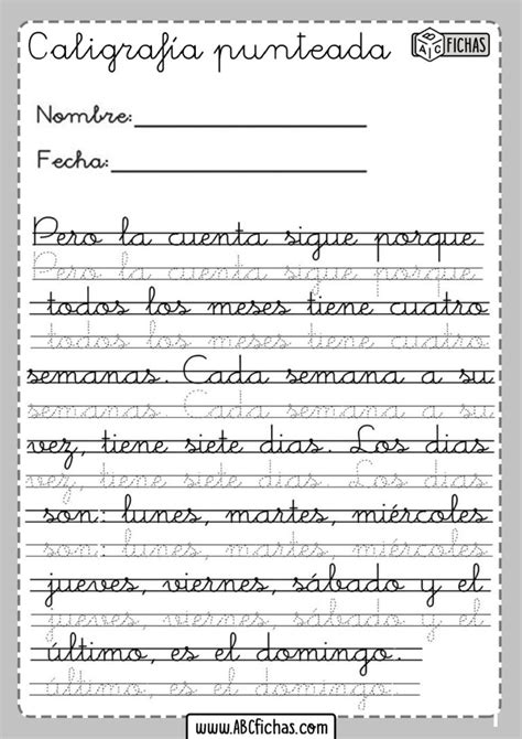 Fichas de Caligrafía con Letra Pautada o Punteada