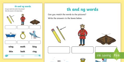 Th And Ng Sounds Matching Activity Worksheet