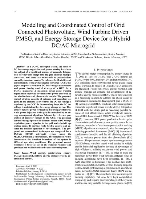 pdf modelling and coordinated control of grid connected photovoltaic wind turbine driven pmsg