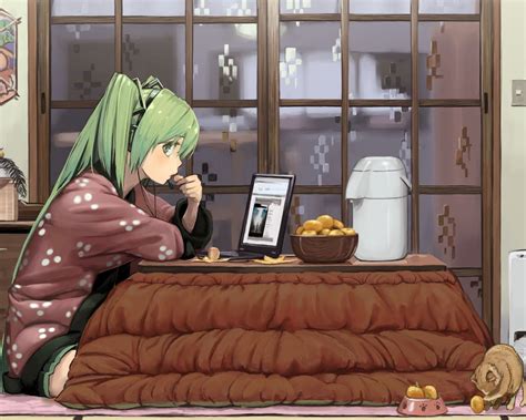 Anime Character Sitting Near Table With Laptop HD Wallpaper Wallpaper