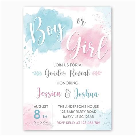 Modern Watercolor Gender Reveal Invitation Gender Reveal Invitations