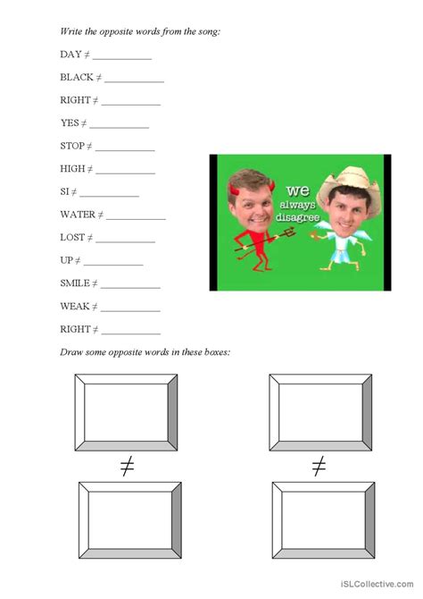 Opposites Song Song And Nursery Rhym Fran Ais Fle Fiches Pedagogiques