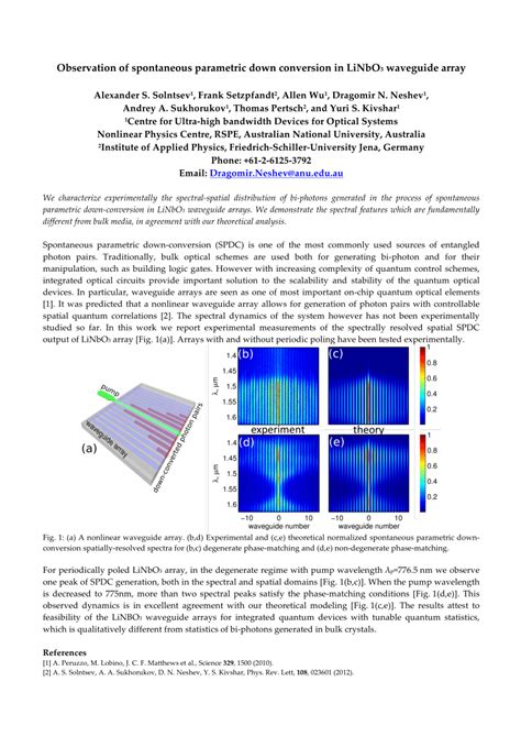 pdf observation of spontaneous parametric down conversion in linbo3 waveguide array
