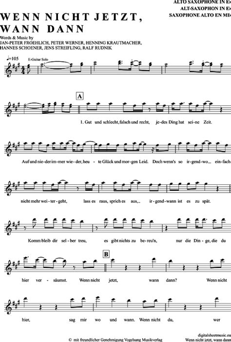Wenn Nicht Jetzt Wann Dann Alt Sax PDF Noten von Höhner in Fis Moll