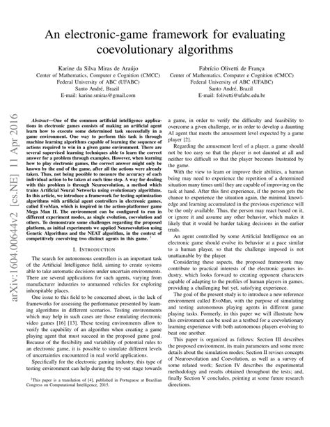pdf an electronic game framework for evaluating coevolutionary algorithms