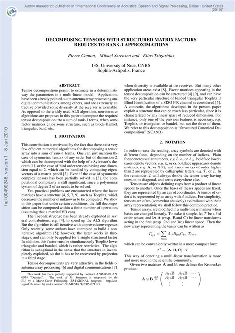 pdf decomposing tensors with structured matrix factors reduces to rank 1 approximations
