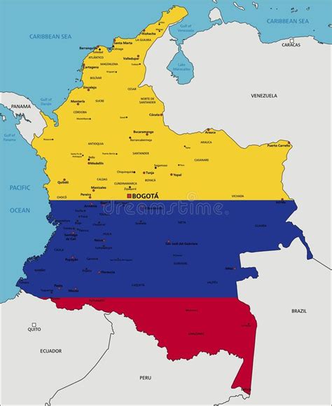 Mapa Político Editable De Colombia Con Etiquetas Ilustración del