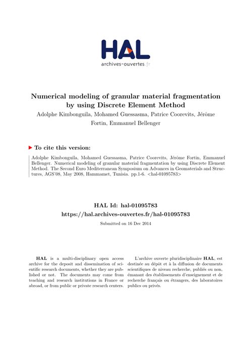 pdf numerical modeling of granular material fragmentation by using discrete element method