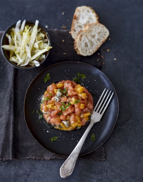 Recette tartare de saumon cru aux huîtres à la mangue Marie Claire