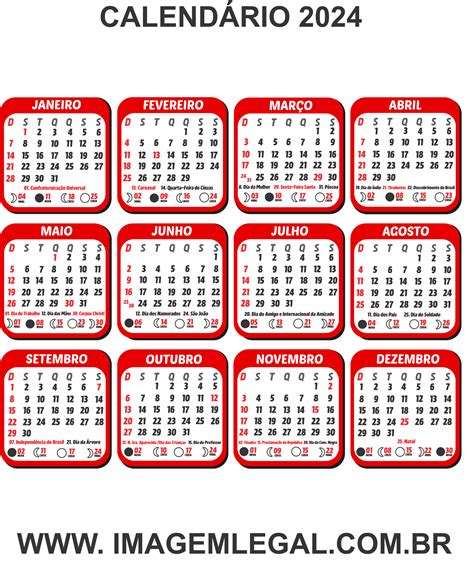 Calendário 2024 Vermelho PNG Imagem Legal