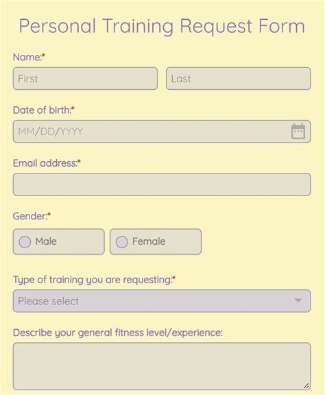 Free Online Personal Training Request Form Template Formbuilder