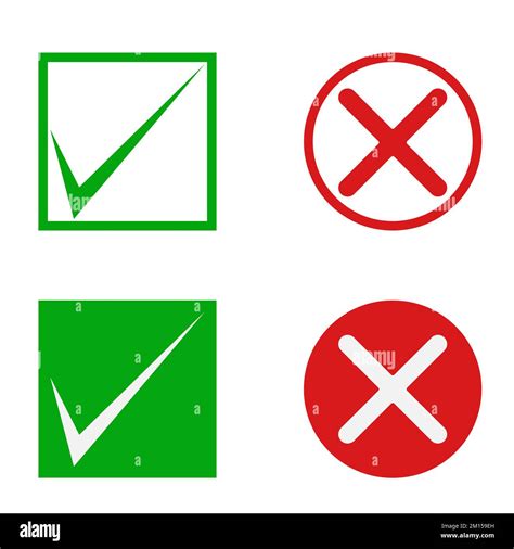 A Set Of Green Check Mark And Red Cross Icon On White Background Stock