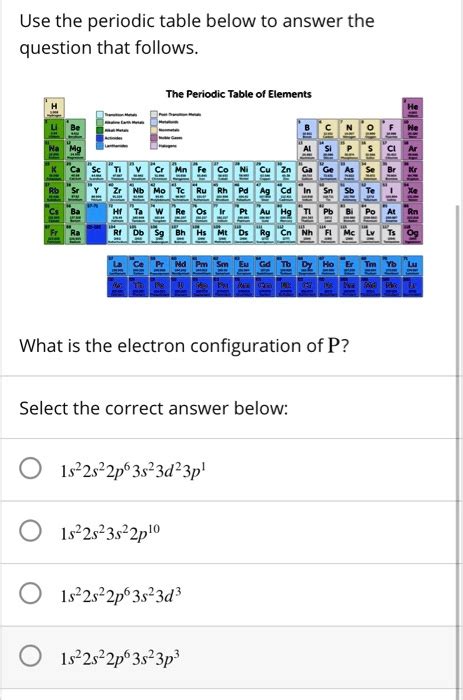 SOLVED Use The Periodic Table Below To Answer The Question That
