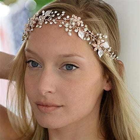 Mariell Rose Gold Freshwater Pearl And Crystal Bridal Hair Vine Ribbon