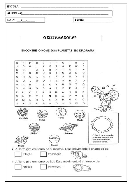 Sequência Didática sobre o Sistema Solar para o 2º ano SÓ ESCOLA