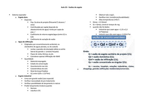 AULA 10 Resumo Coleta e transporte de esgoto sanitário Aula 10 de