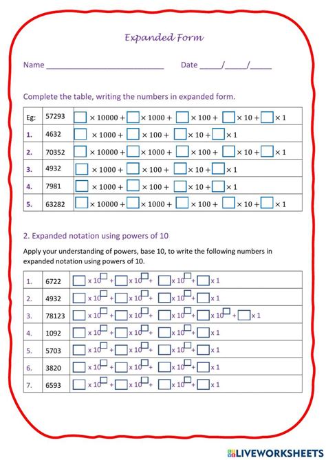 Expanded Notation Interactive Exercise For Year 7 Live Worksheets