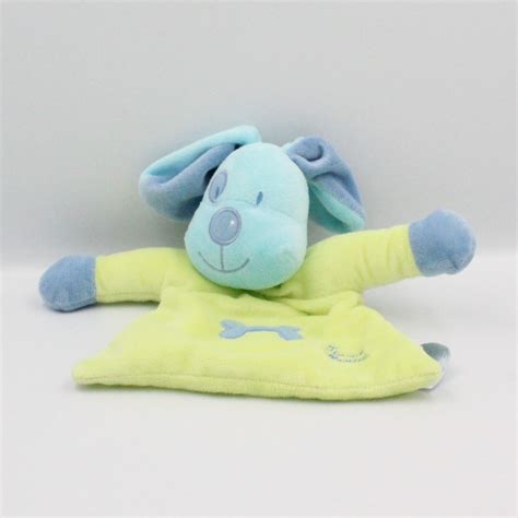 Doudou Plat Chien Bleu Vert Os Tiamo