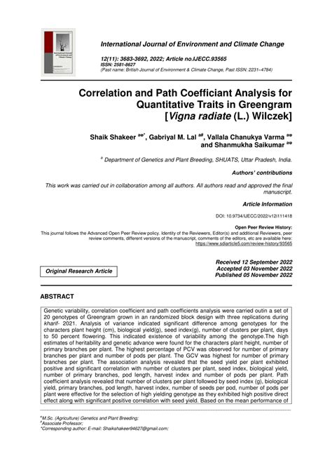 pdf correlation and path coefficiant analysis for quantitative traits in greengram [vigna