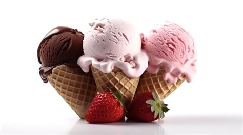 Helado De Chocolate Vainilla Y Fresa Aislado En Blanco Foto Premium