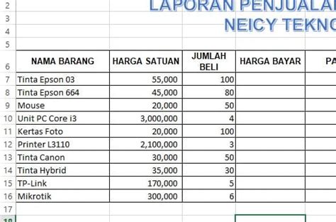 Detail Contoh Tabel Penjualan Barang Excel Koleksi Nomer 42