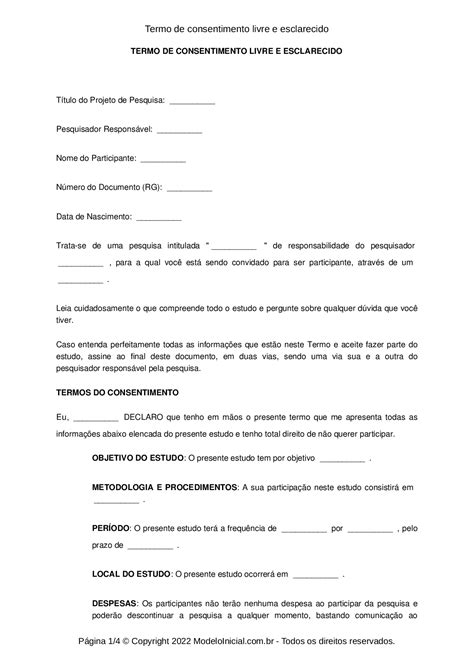Pdf Termo De Consentimento Livre E Esclarecido Modelo De Termo De Hot