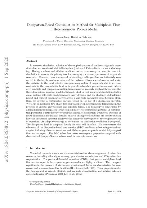 pdf dissipation based continuation method for multiphase flow in heterogeneous porous media