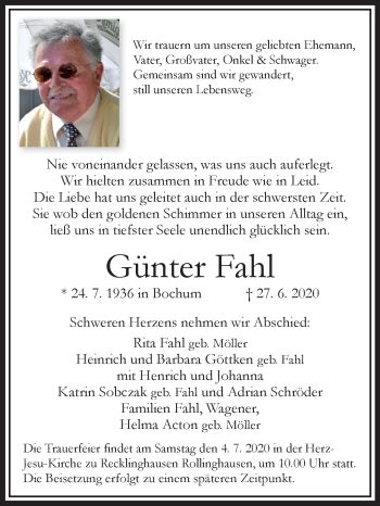 Traueranzeigen von Günter Fahl sich erinnern de