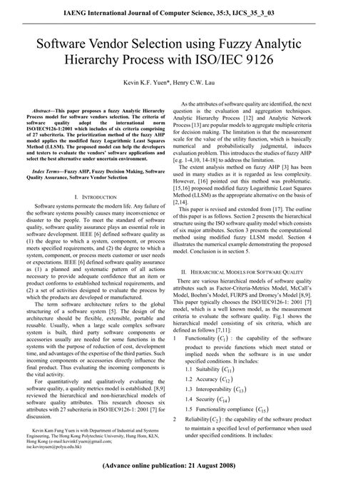 pdf software vendor selection using fuzzy analytic hierarchy process with iso iec 9126